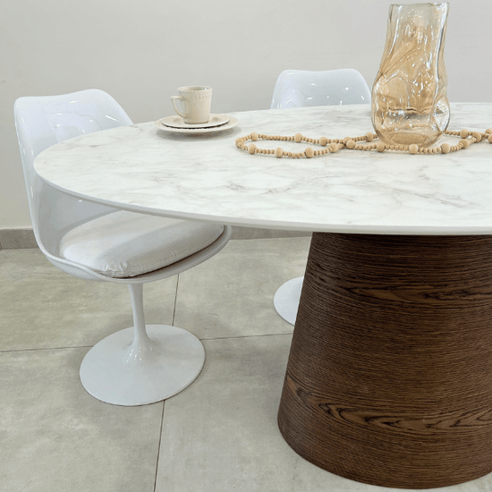 Mesa de Jantar Cone Oval 160x90 cm Tampo MDF Marmorizado Base imbuia ...